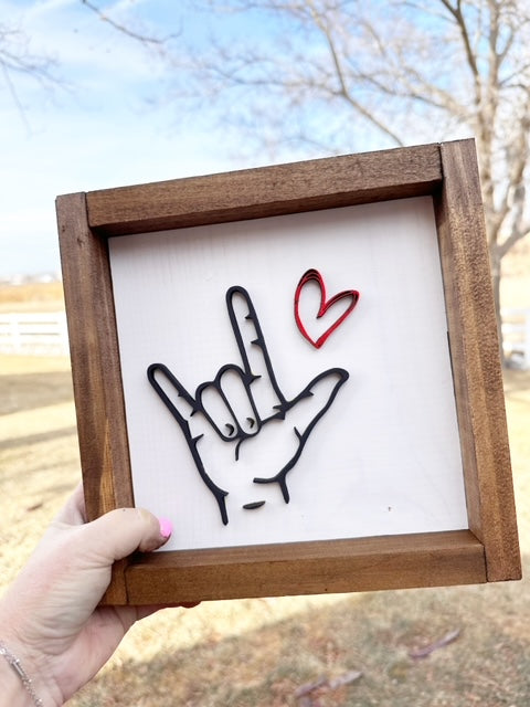 ASL I Love You w/ Custom Drawn Heart 3D Framed Sign – Line Upon Line